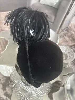 Accessories | 194s Vintage Velvet Hat With Ostrich Pom Pom Plume In ...